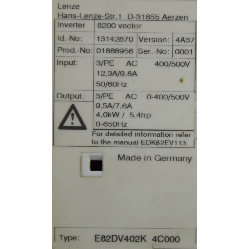 Lenze 8200 vector E82DV402K 4C000 version 4A37 13142870
