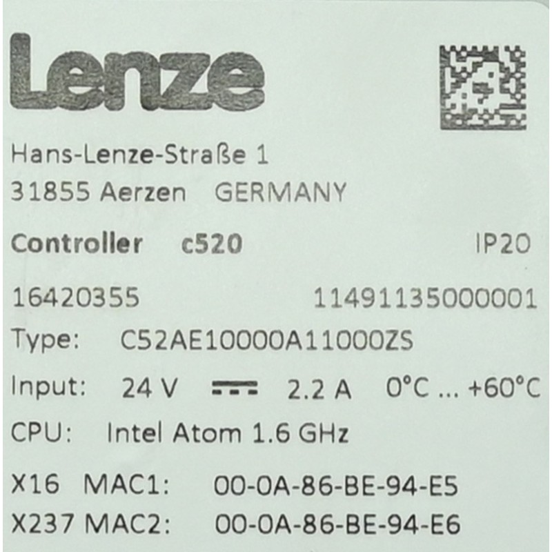 Lenze C520 C52ae10000a11000zs Controller 16420355 New