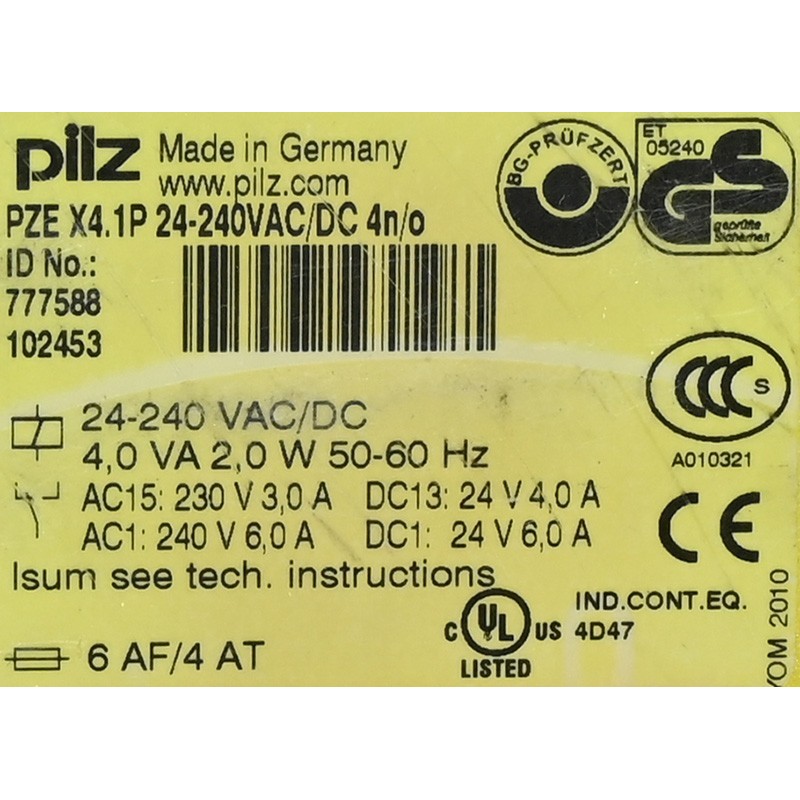 Pilz PZE X4.1P 24-400VAC/DC 4n/o 777588 Safety relay