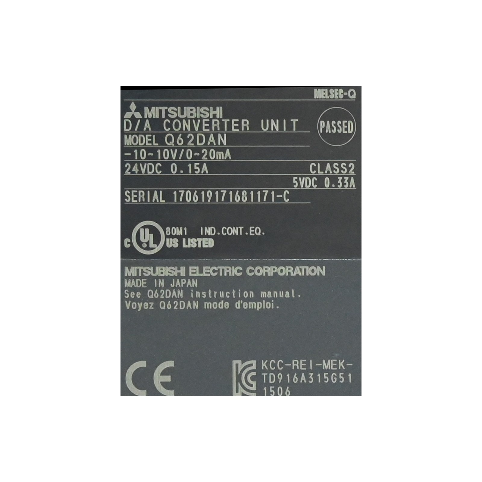 Mitsubishi Q62DAN PLC Processor Module