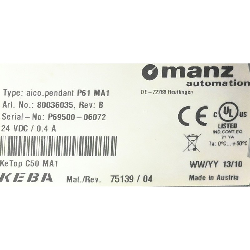 Manz Automation aico.pendant p61 MA1 Teach Pendant