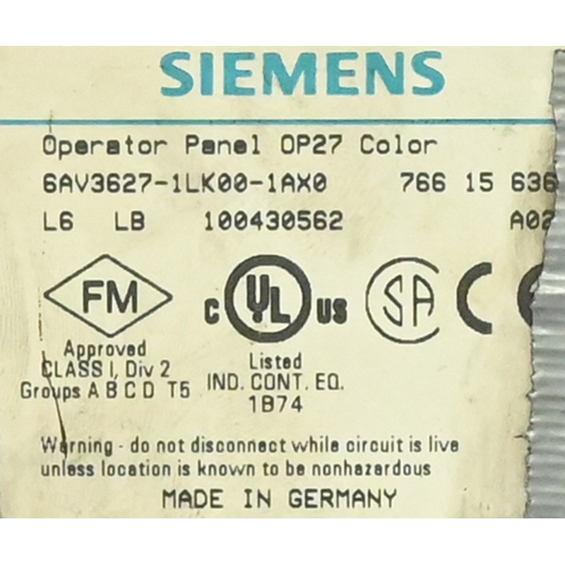 Siemens 6AV3627-1LK00-1AX0 Simatic 6AV3 627-1LK00-1AX0 OP27 Color