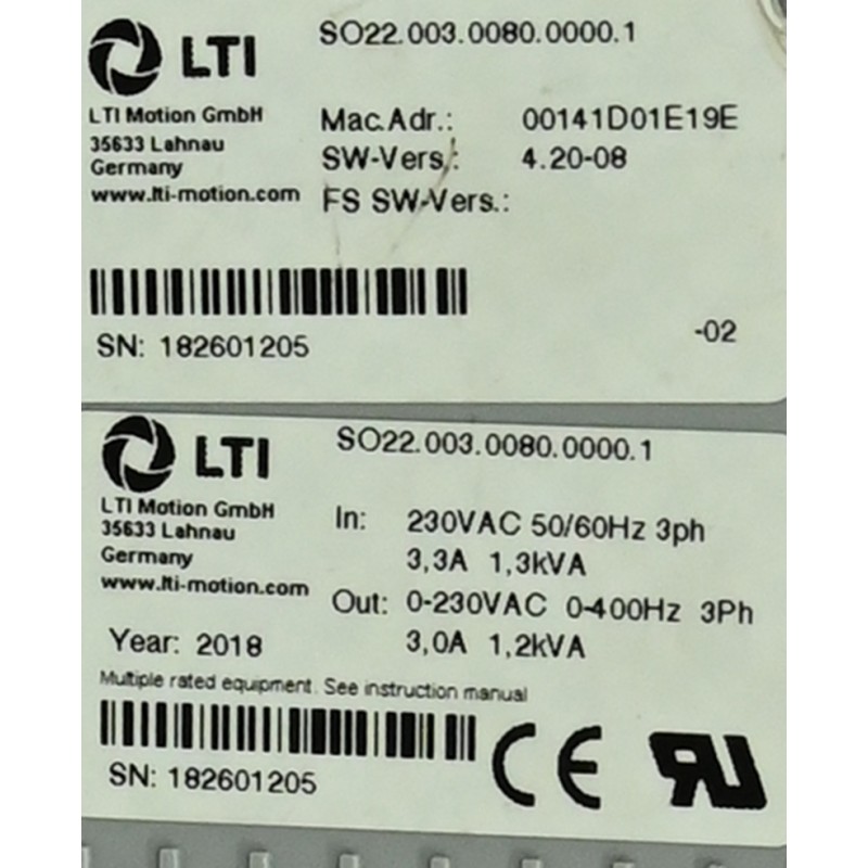LTi SO22.003.0080.0000.1 Servo Controller SO22003008000001 Servo-One Junior