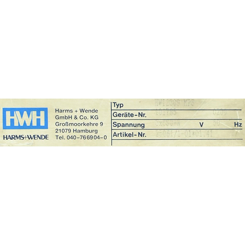 Harms & Wende HWI2309MPS Medium Frequency System 25081/1-01