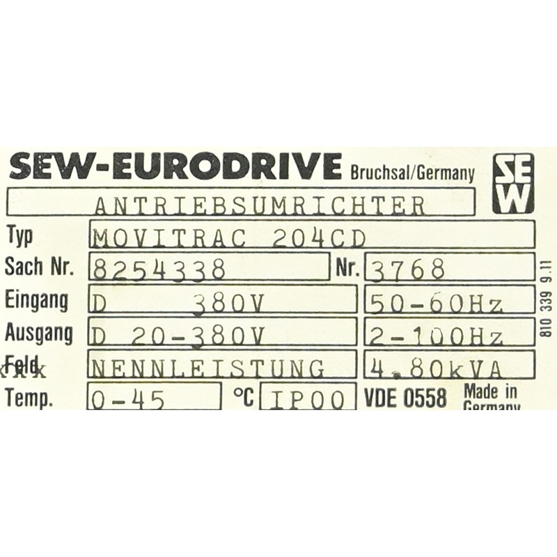 SEW 204CD Movitrac 8254338 Frequency Converter