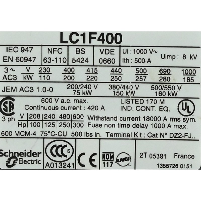 Telemecanique LC1F400 Power contactor