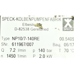 Speck NP10/7-140RE High Pressure Pump