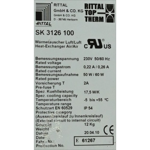 Rittal Sk 3126 100 Heat-Exchanger Air SK3126100 Top Therm
