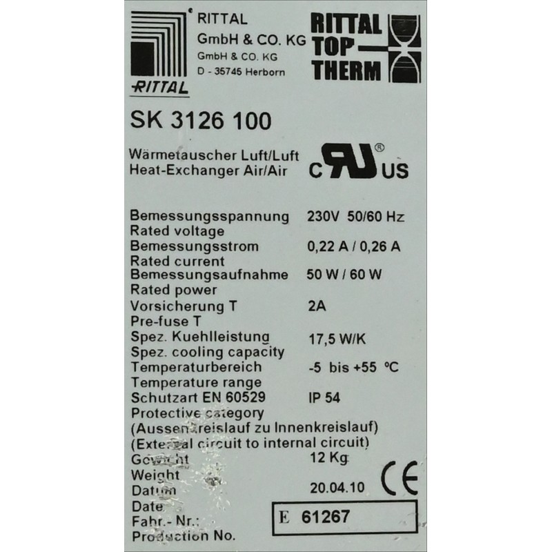 Rittal Sk 3126 100 Heat-Exchanger Air SK3126100 Top Therm