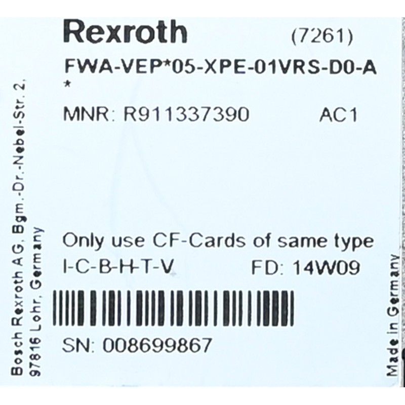 Rexroth FWA-VEP*05-XPE-01VRS-D0-A Software R911337390 CF Card