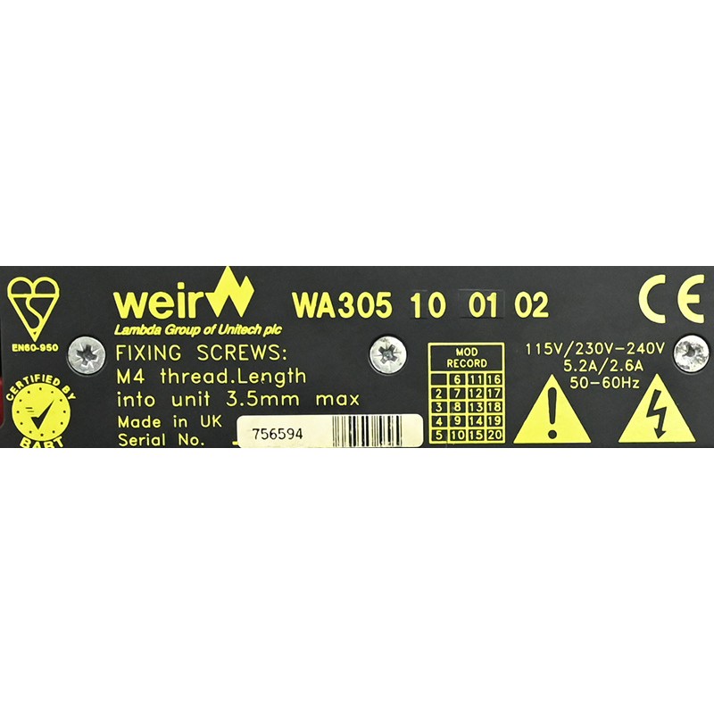 Weir WA305 10 01 02 Power Supply