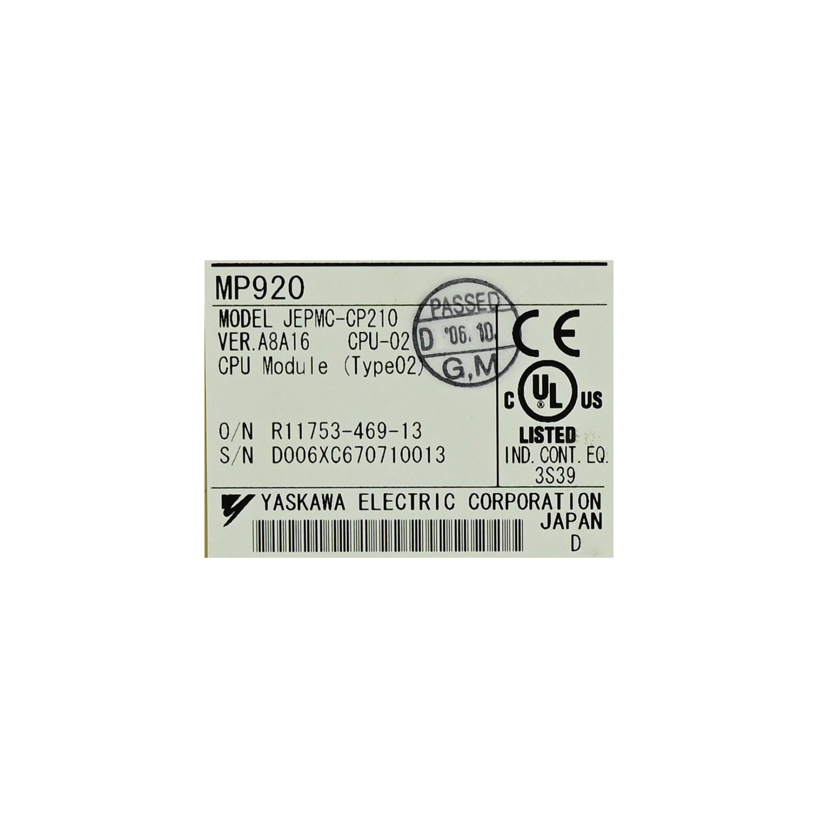 Yaskawa JEPMC-CP210 MP920 CPU Module