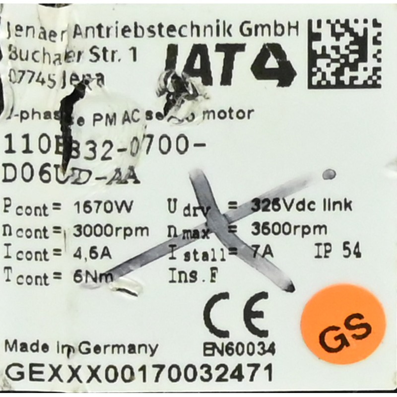 Jenaer 110B32-0700-D06UD-AA 2-Phase PM AC Servo Motor