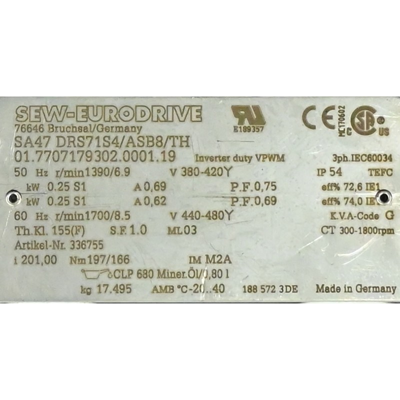 SEW SA47 DRS71S4/ASB8/TH Servo Motor