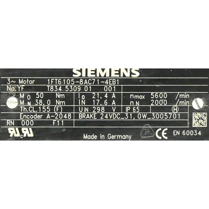 Siemens 1FT6105-8AC71-4EB1 Simotics S 1FT6 105-8AC71-4EB1 Synchronous ...
