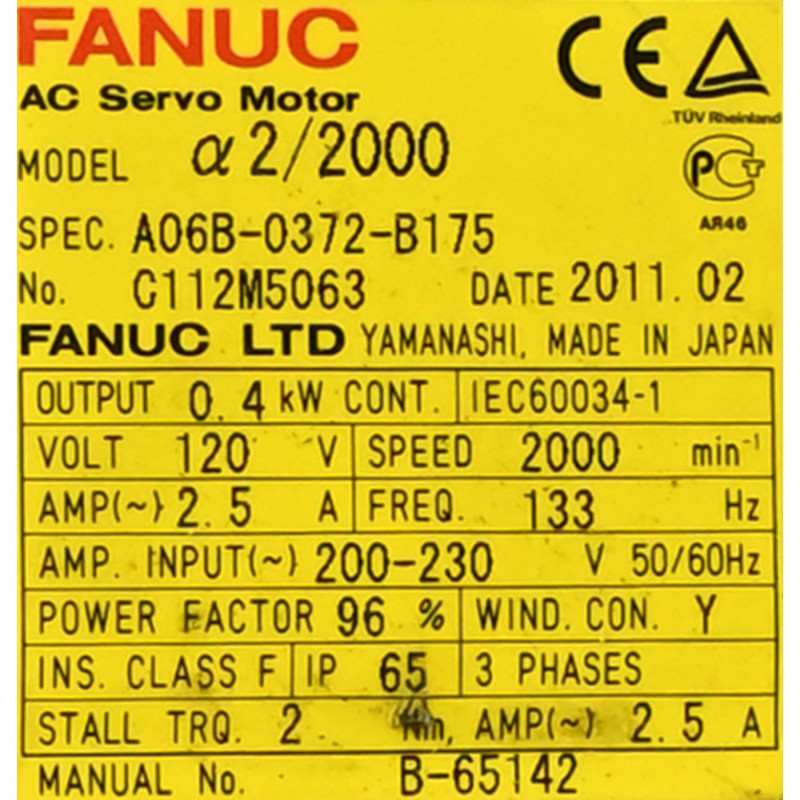 Fanuc A06B-0372-B175 α2/2000 AC Servo Motor