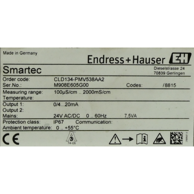 Endress Hauser Smarter CLD134-PMV538AA2 Toroidal Conductivity Device