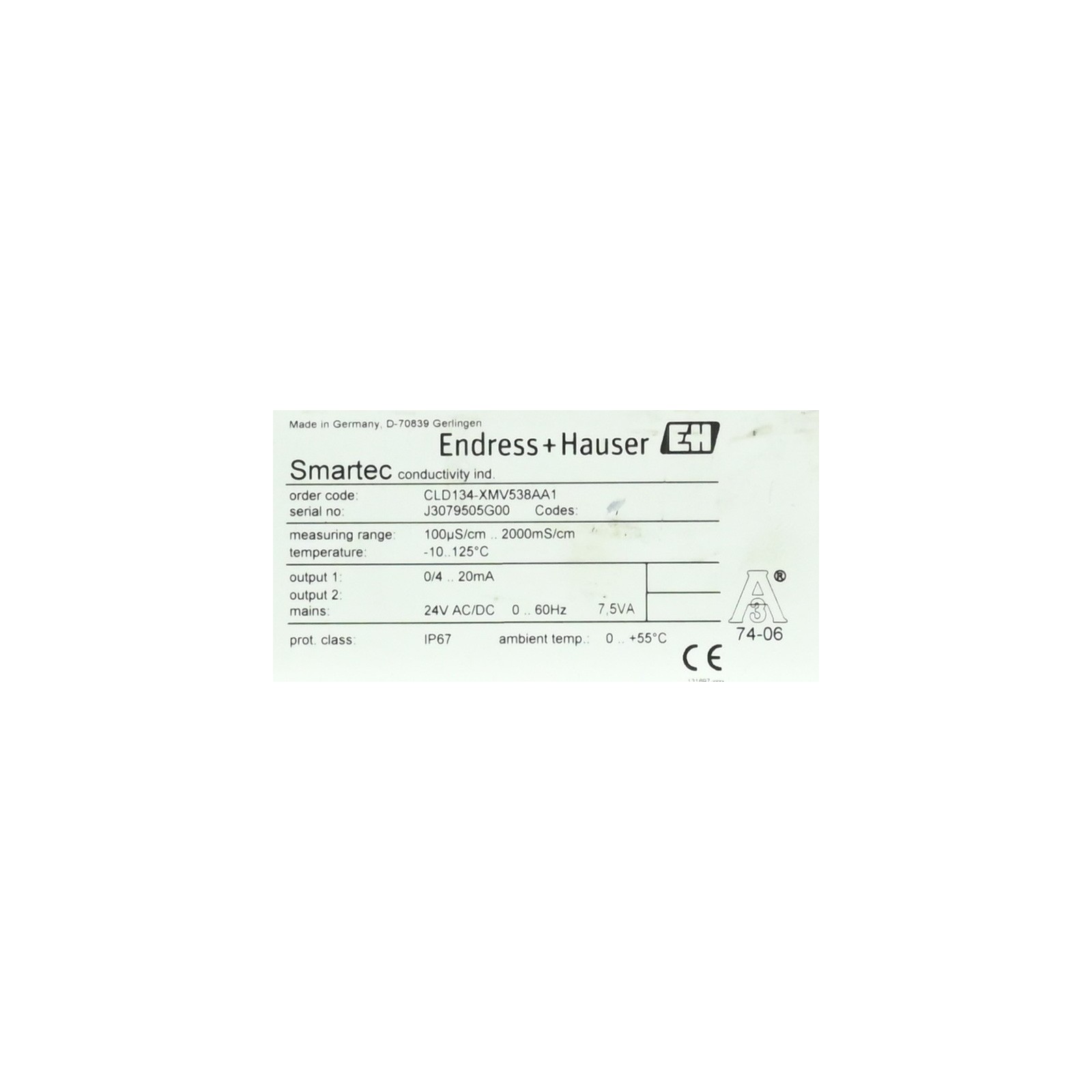 Endress Hauser CLD134-XMV538AA1 Smartec Toroidal Conductivity Measuring ...
