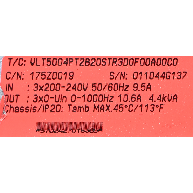 Danfoss VLT5004PT2B20STR3D0F00A00C0 175Z0019 Inverter