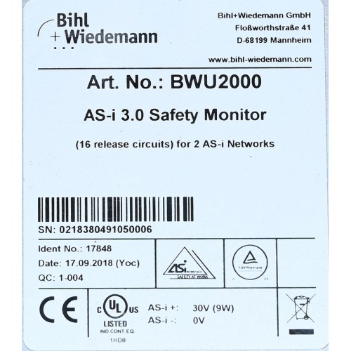 Bihl+Wiedmann BWU2000 As-i 3.0 Safety Monitor