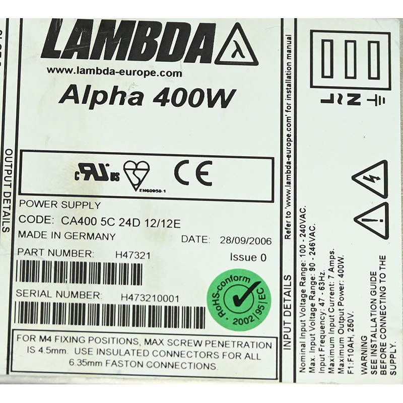 Lambda CA400 5C 24D 12/12E Alpha 400W H47321 Power Supply