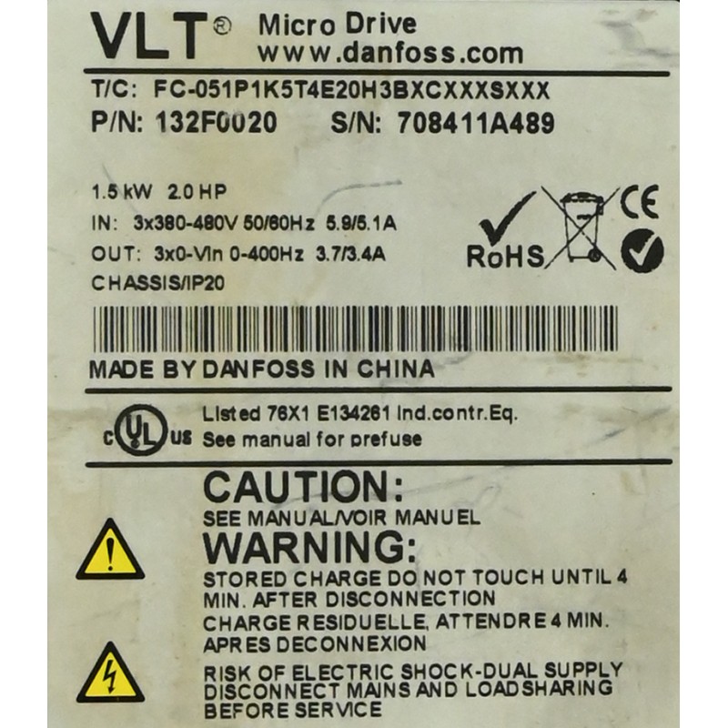 Danfoss FC-051P1K5T4E20H3BXCXXXSXXX VLT Micro Drive 132F0020