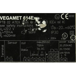 Vega VEGAMET 614Ex PTB 02 ATEX 2046 Controller