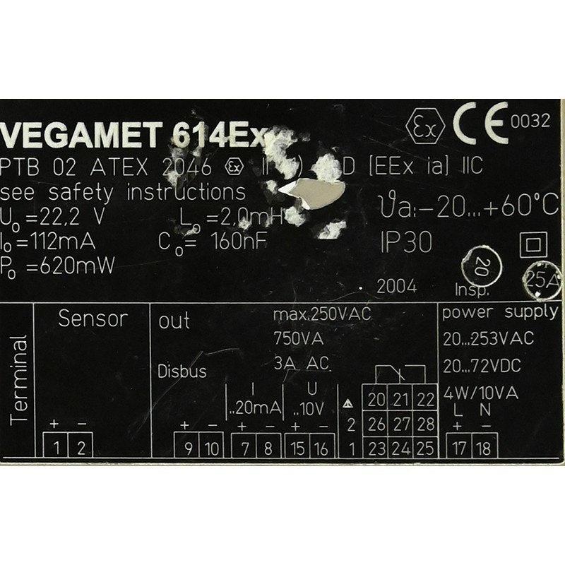 Vega VEGAMET 614Ex PTB 02 ATEX 2046 Controller