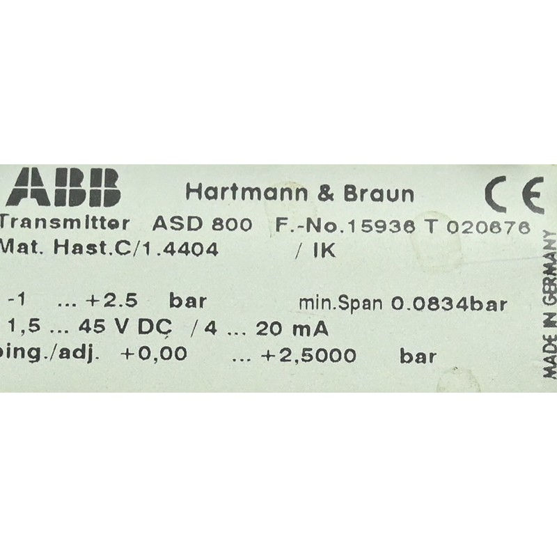 ABB ASD 800 15936T Differential Gauge Pressure Transmitter