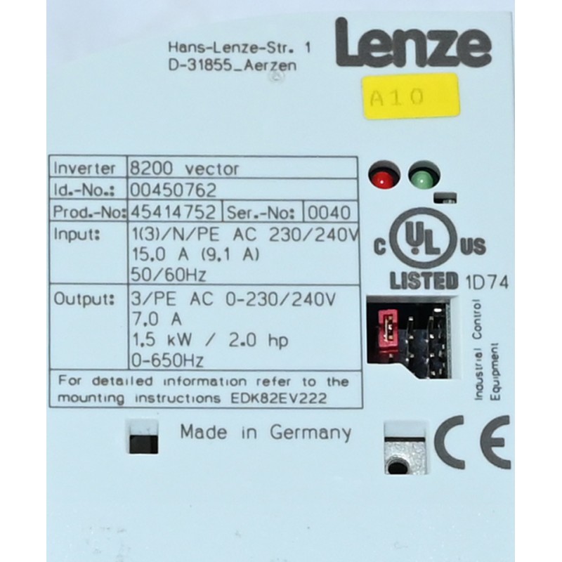 Lenze E82EV152K2B000XX1P22 00450762 8200 Vector