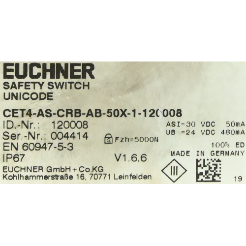 Euchner CET4-AS-CRB-AB-50X-1-120008 120008 Safety Switch
