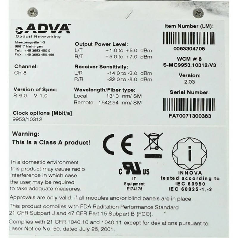 Adva S-MC9953 10312/V3 WCM 8 Module