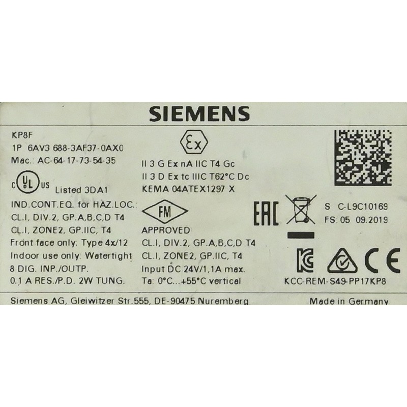 Siemens 6AV3688-3AF37-0AX0 6AV3 688-3AF37-0AX0 KP8F Key Panel