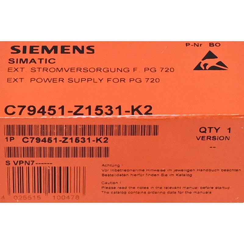 Siemens C79451-Z1531-K2 Simatic C79 451-Z1531-K2 Power Supply for PG ...