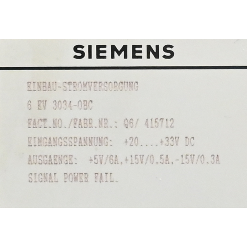 Siemens 6EV3034-0BC Sinumerik 805 6EV3 034-0BC Power Supply Unit