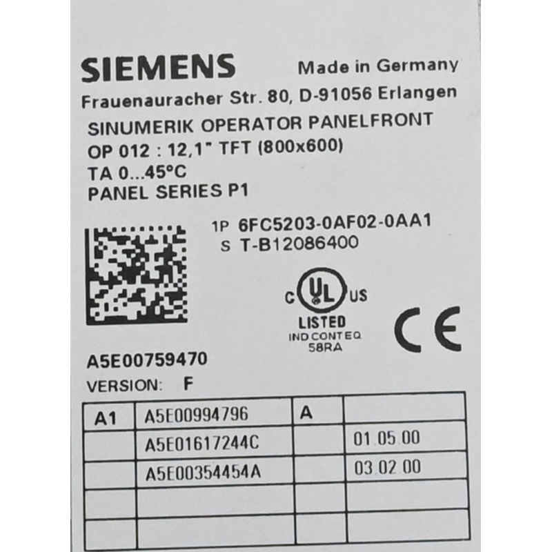 Siemens 6FC5203-0AF02-0AA1 Sinumerik 6FC5 203-0AF02-0AA1 Operator Panel ...