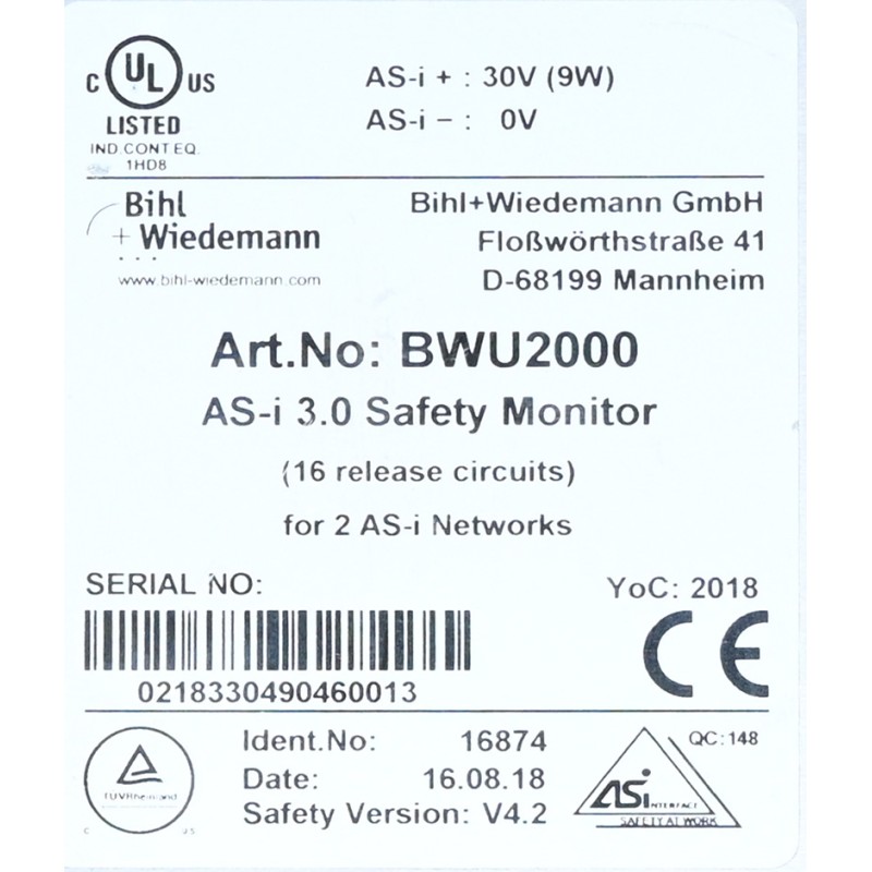 Bihl+Wiedmann BWU2000 As-i 3.0 Safety Monitor