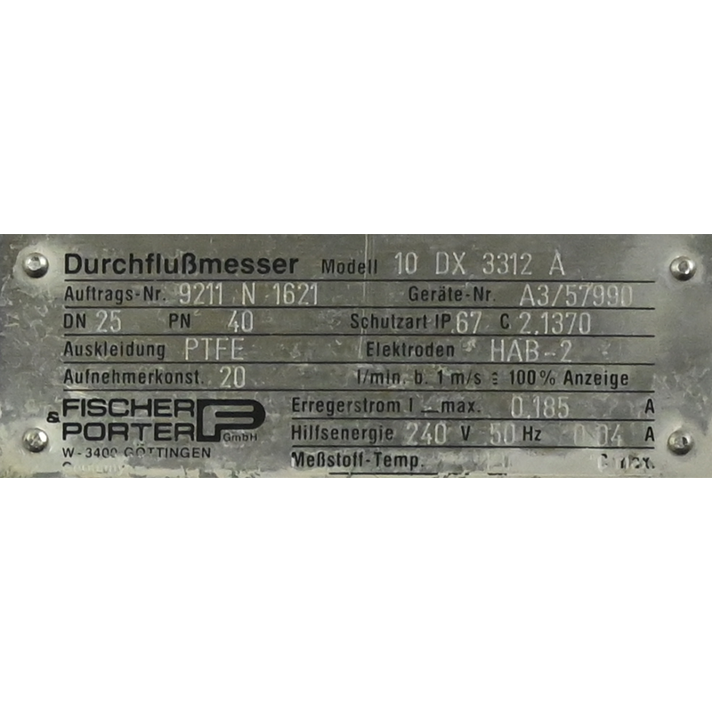 Fischer & Porter 10 DX 3312 A Magnetic Flowmeter