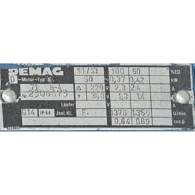 Demag 16/6 K4 224288 HU BK 71A4 B3 Motor
