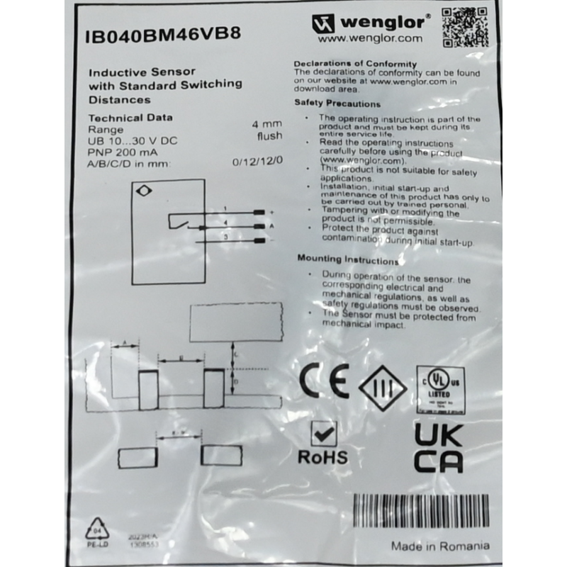Wenglor IB040BM46VB8 Inductive Sensor Neu