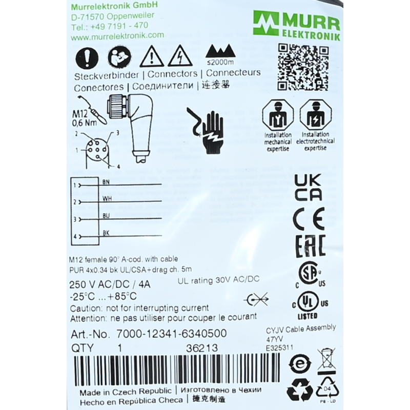 Murr Elektronik 7000-12341-6340500 M12 female cable New