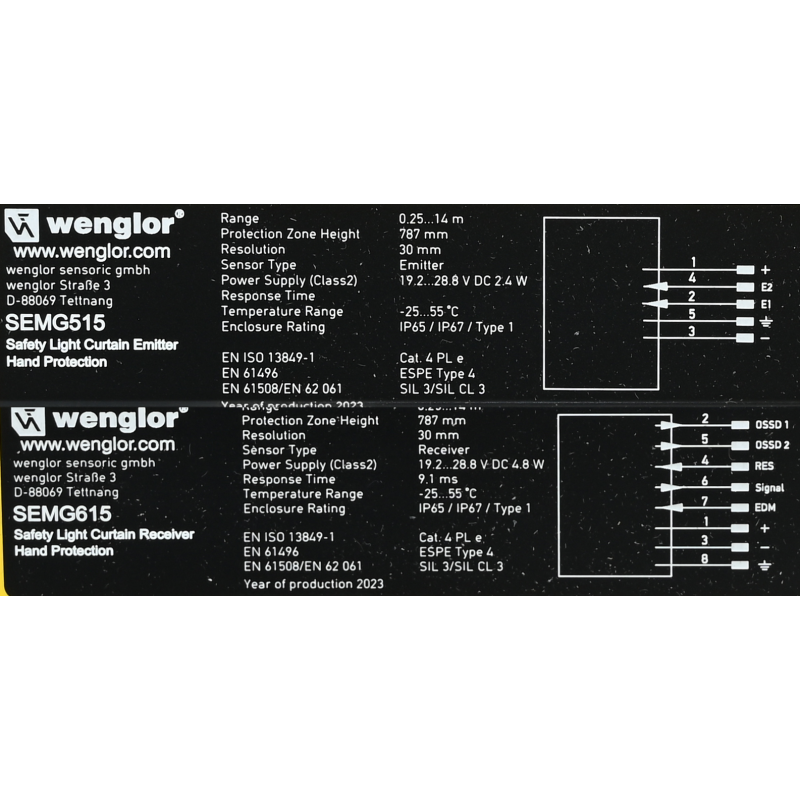 Wenglor SEMG615 SEMG515 Safety Light Curtain Hand Protection New