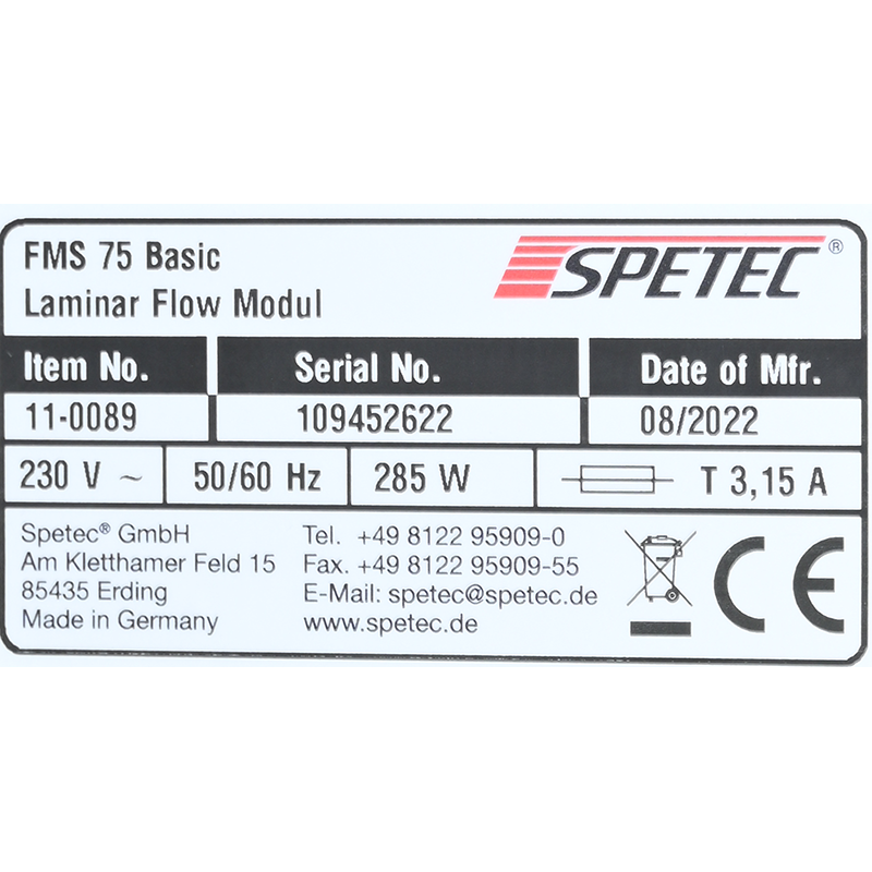 Spetec FMS 75 Basic 11-0089 Laminar Flow Module