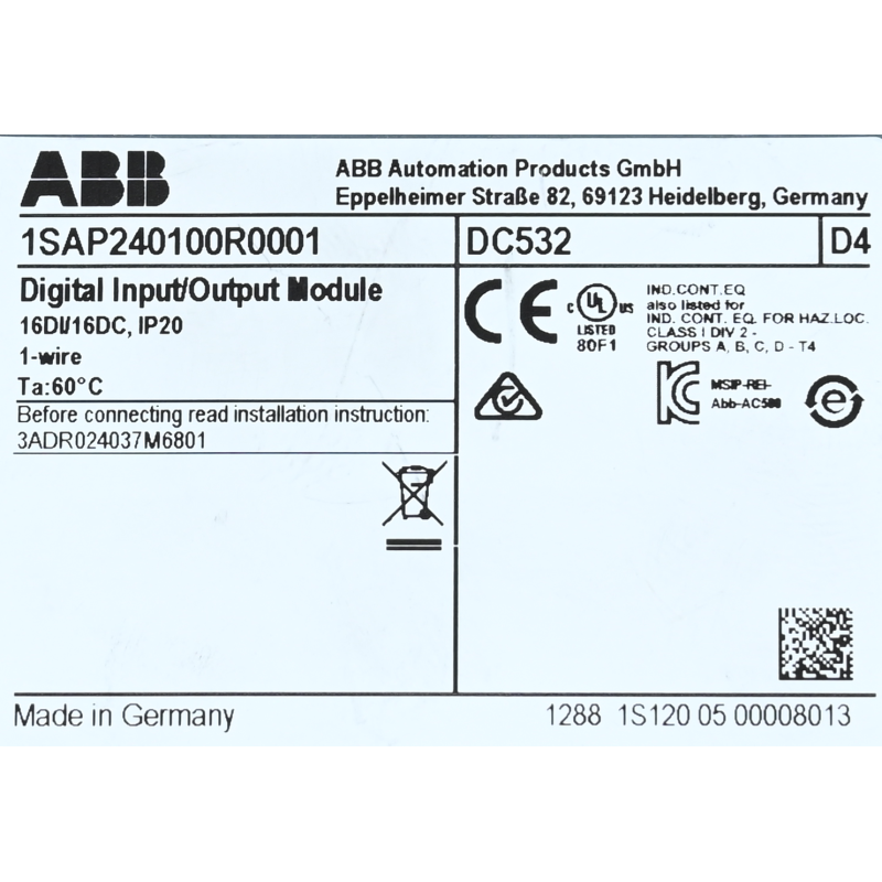 ABB 1SAP240100R0001 DC532 Digital I/O Module