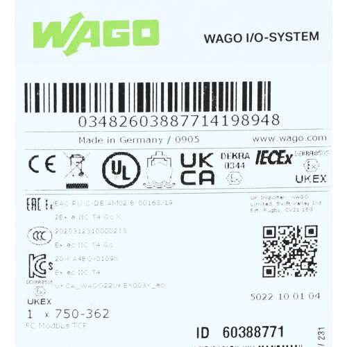 Wago 750-362 FC Modbus TCF Nuevo sellado
