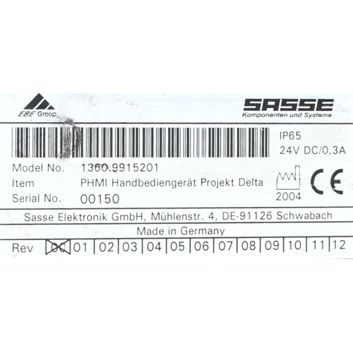 Sasse 1360.9915201 Handheld Control Unit