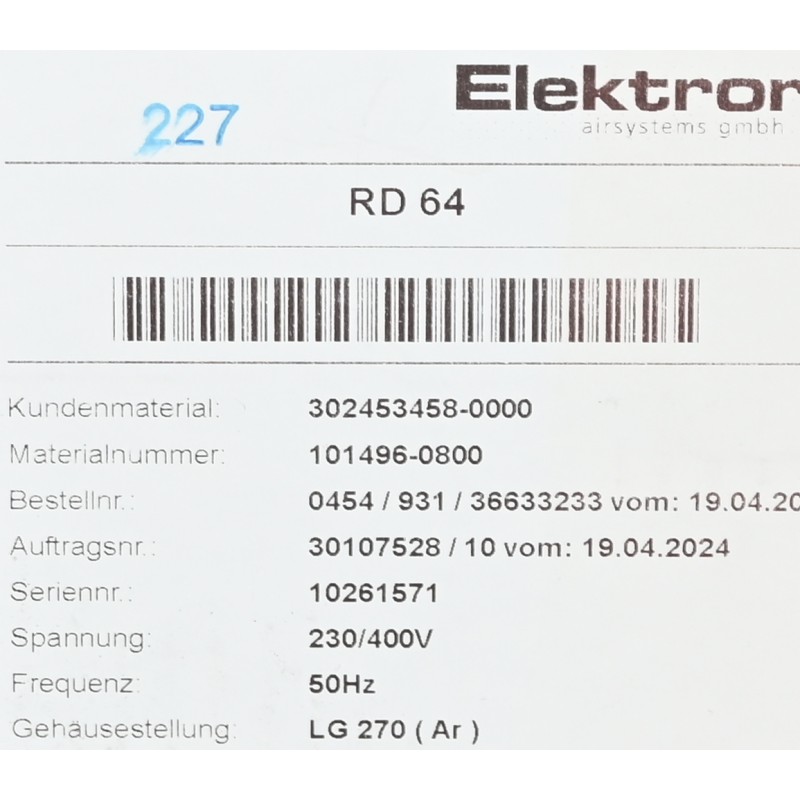 Elektror RD 64 Radial Medium Pressure Blower Neu